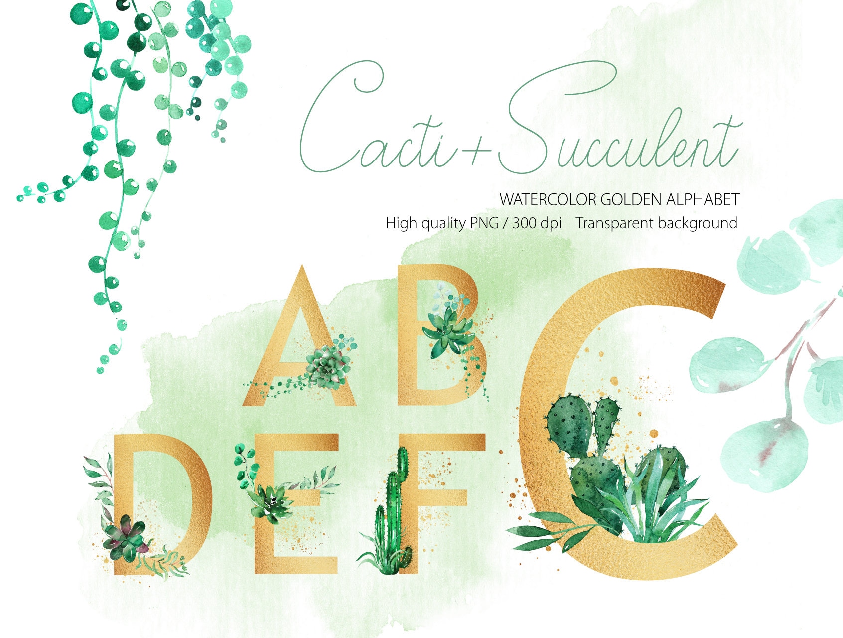 Decorated Letters With Cactus and Succulent Watercolor - Etsy