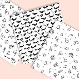 Love Seamless Digital Backgrounds, Valentine Day Black & White Digital ...