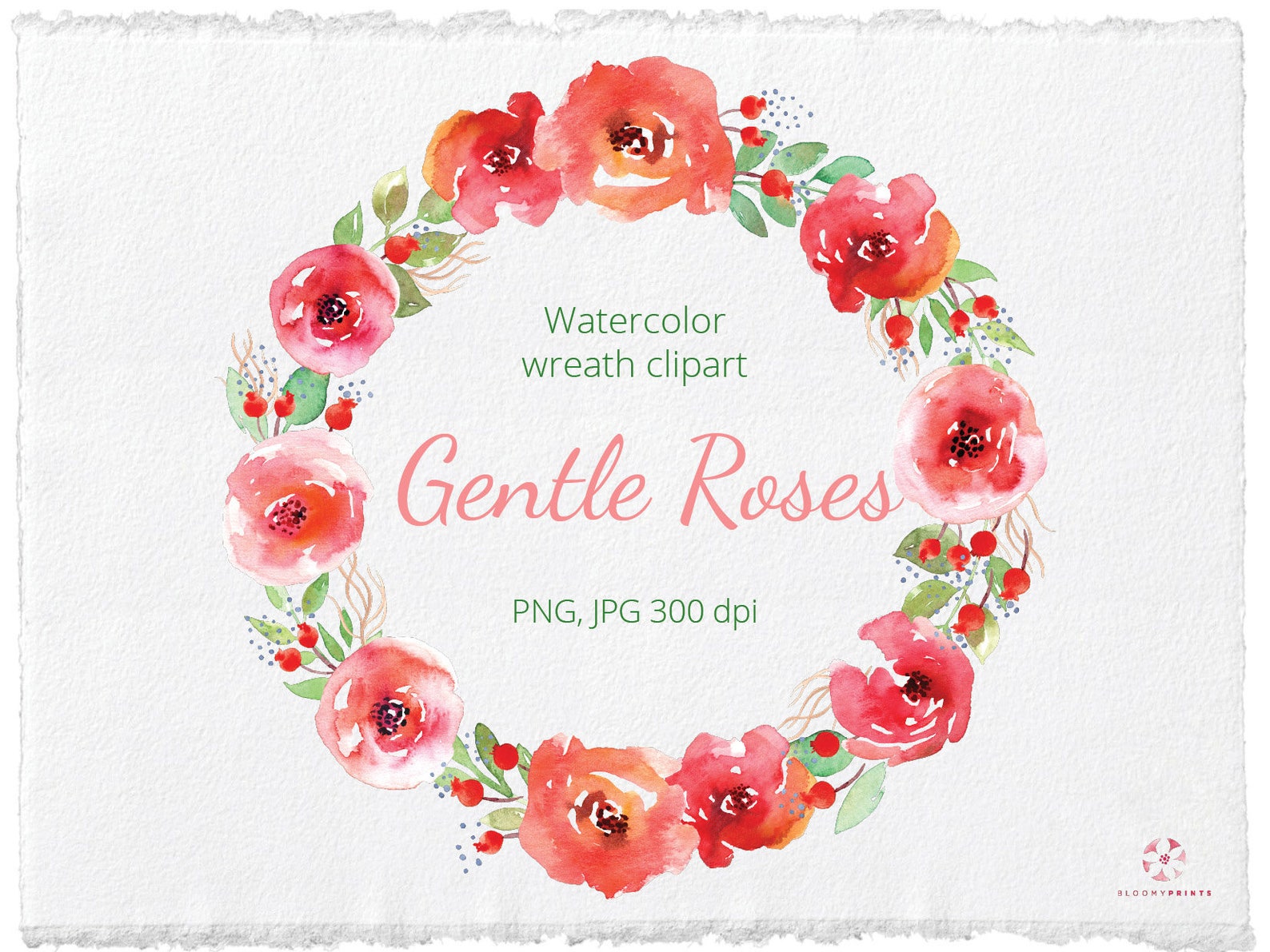 Watercolor Gentle Roses Wreath | Watercolour Flowers Wreath | Hand ...