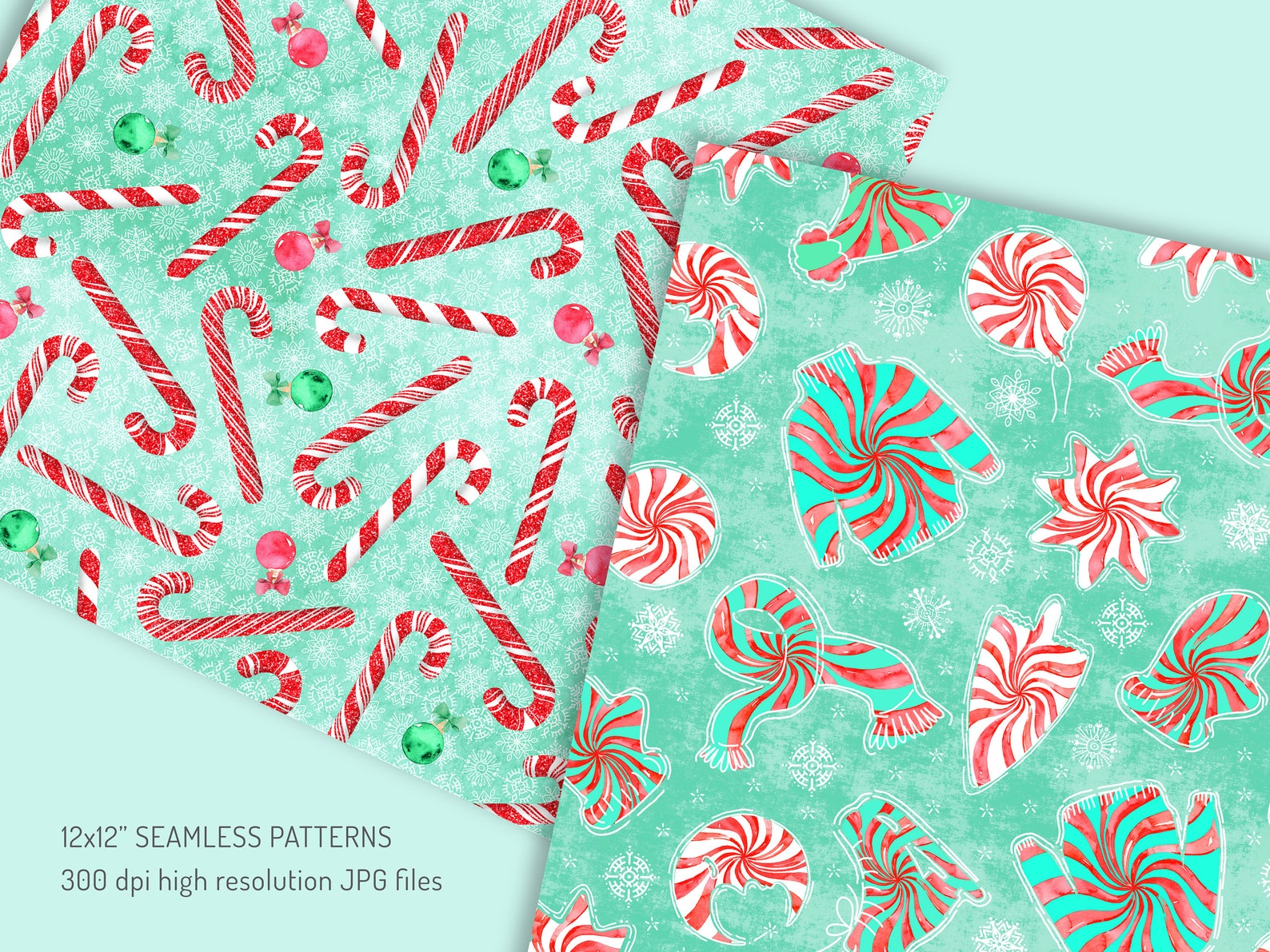 Watercolor Peppermint Candy Cane Digital Paper Pack - Etsy