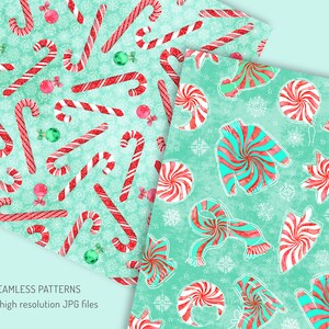Watercolor Peppermint Candy Cane Digital Paper Pack | Christmas Candy ...