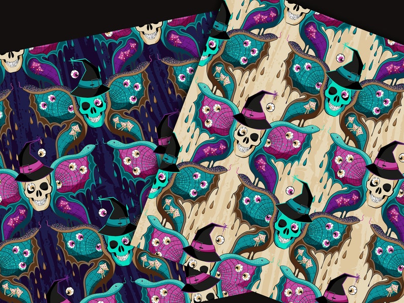 SEAMLESS Halloween Digital Papers Witch and Skull Gothic - Etsy
