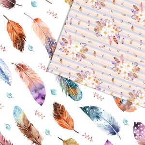 Watercolor Feathers Digital Paper Pack | Flowers Seamless Patterns ...