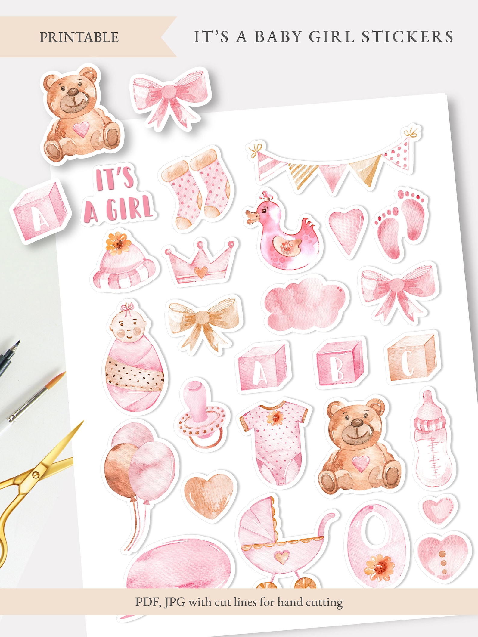 Baby Girl Stickers New Baby Printable Bullet Journal - Etsy