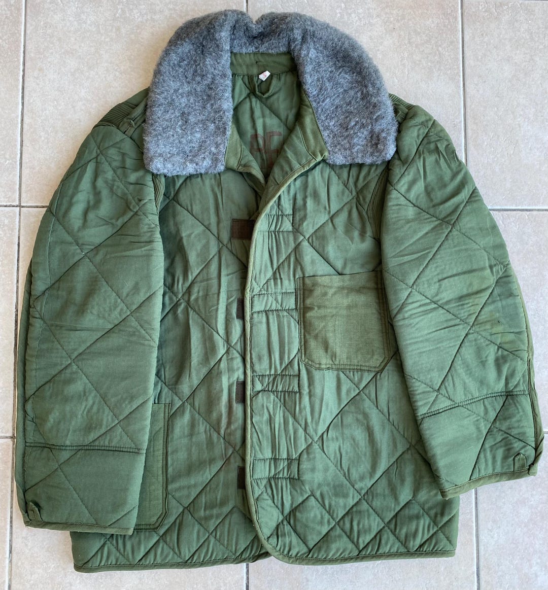 Czech Army Jacket With Fur Collar Quilted or LINER Size 164.47 - Etsy