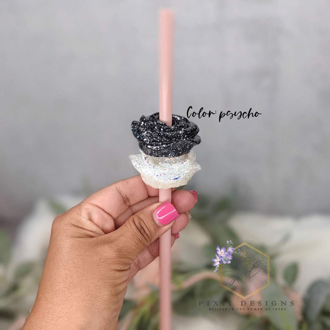 Rose Straw Topper, 3D Glitter Rose Straw Topper, Straw Accessory ...