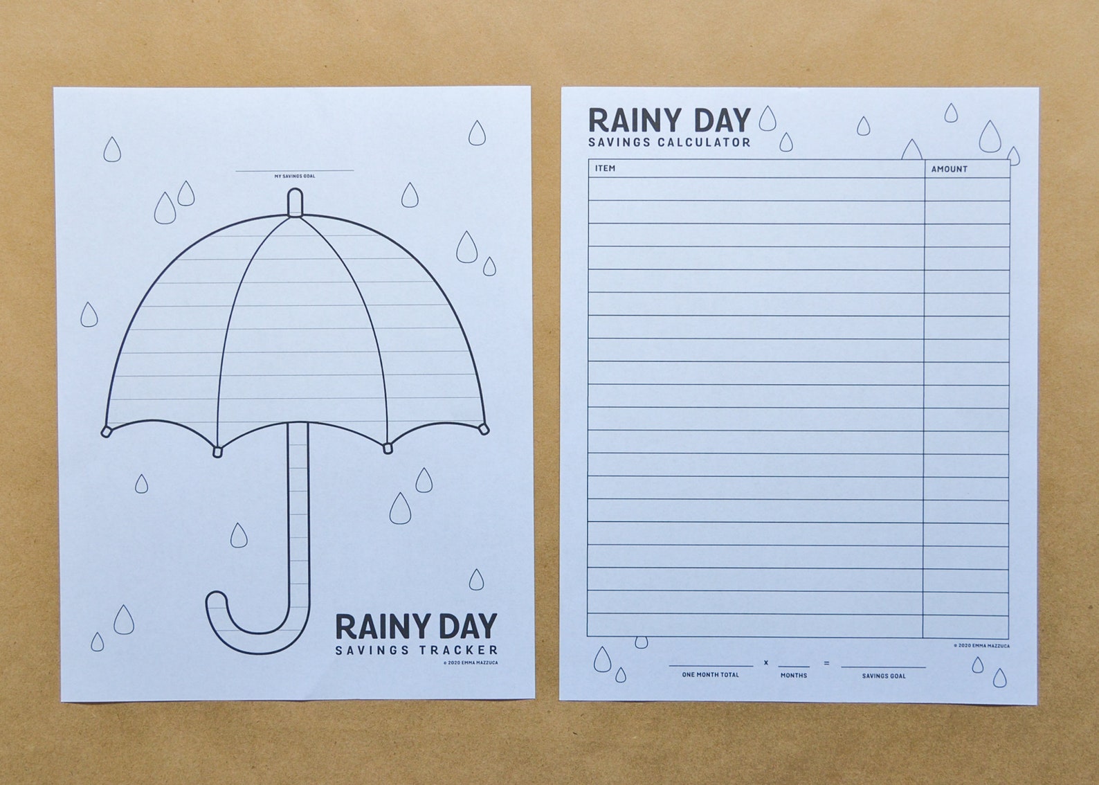 Rainy Day Savings Tracker Printable Emergency Fund - Etsy