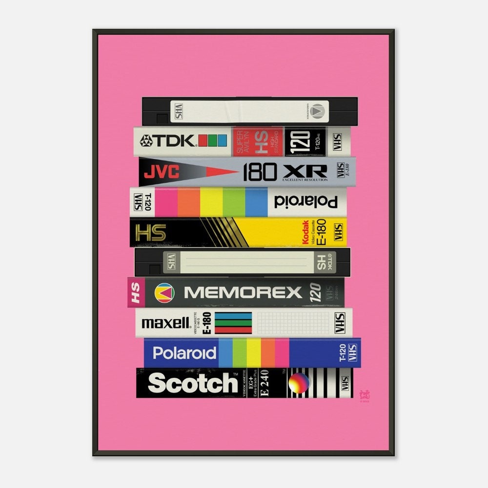 Metal Framed retro 80s VHS Tapes on Pink Original - Etsy