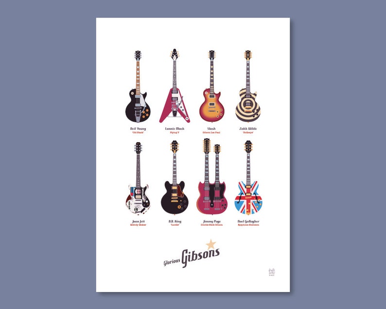 Gibson Guitars A4 Poster Print. 8x Glorious Gibsons Guitars ...