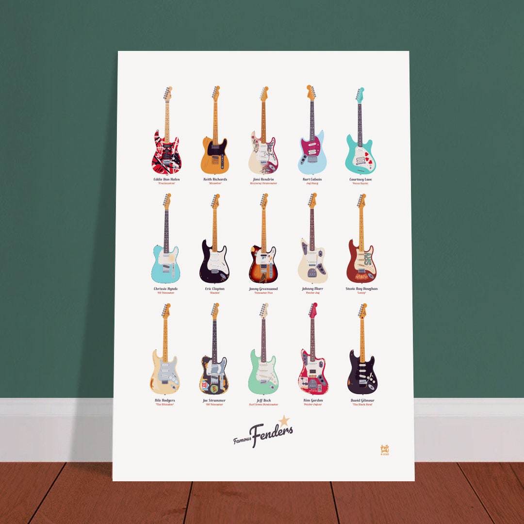 Famous Fender Guitars - Original Illustration - Poster Print - Quality ...
