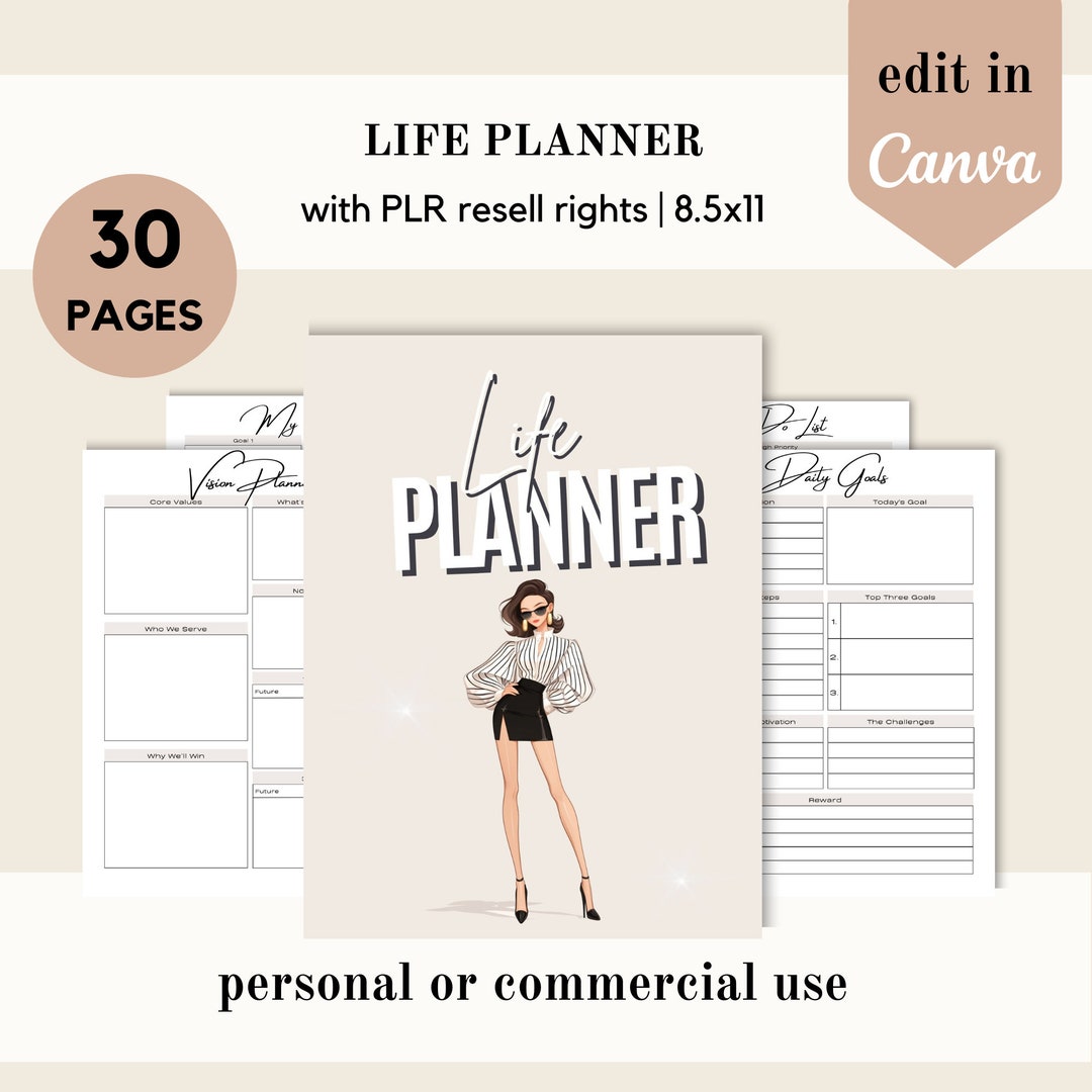 PLR Life Planner, Goals PLR Canva Template, Editable Template, Done for ...
