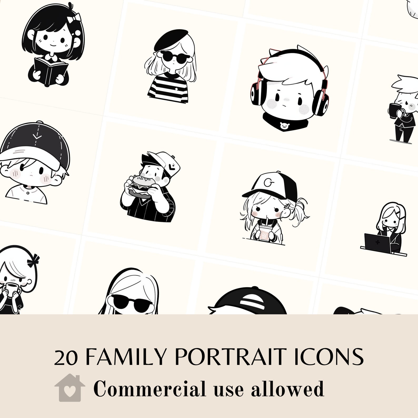 Notion Icons, Cartoon Doodle PNG Images, Family Portrait Clipart, Black ...