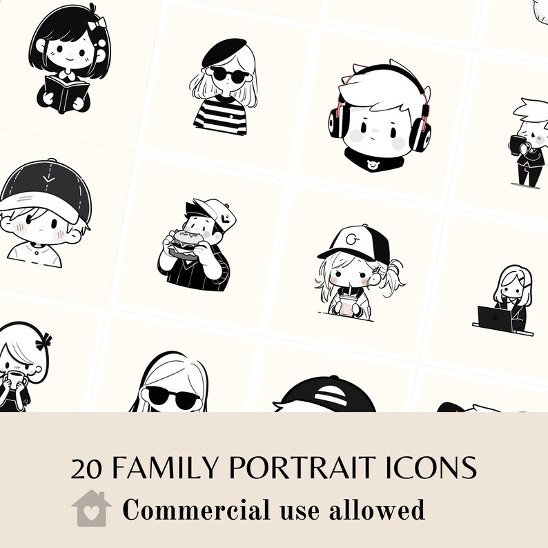 Notion Icons, Cartoon Doodle PNG Images, Family Portrait Clipart, Black ...