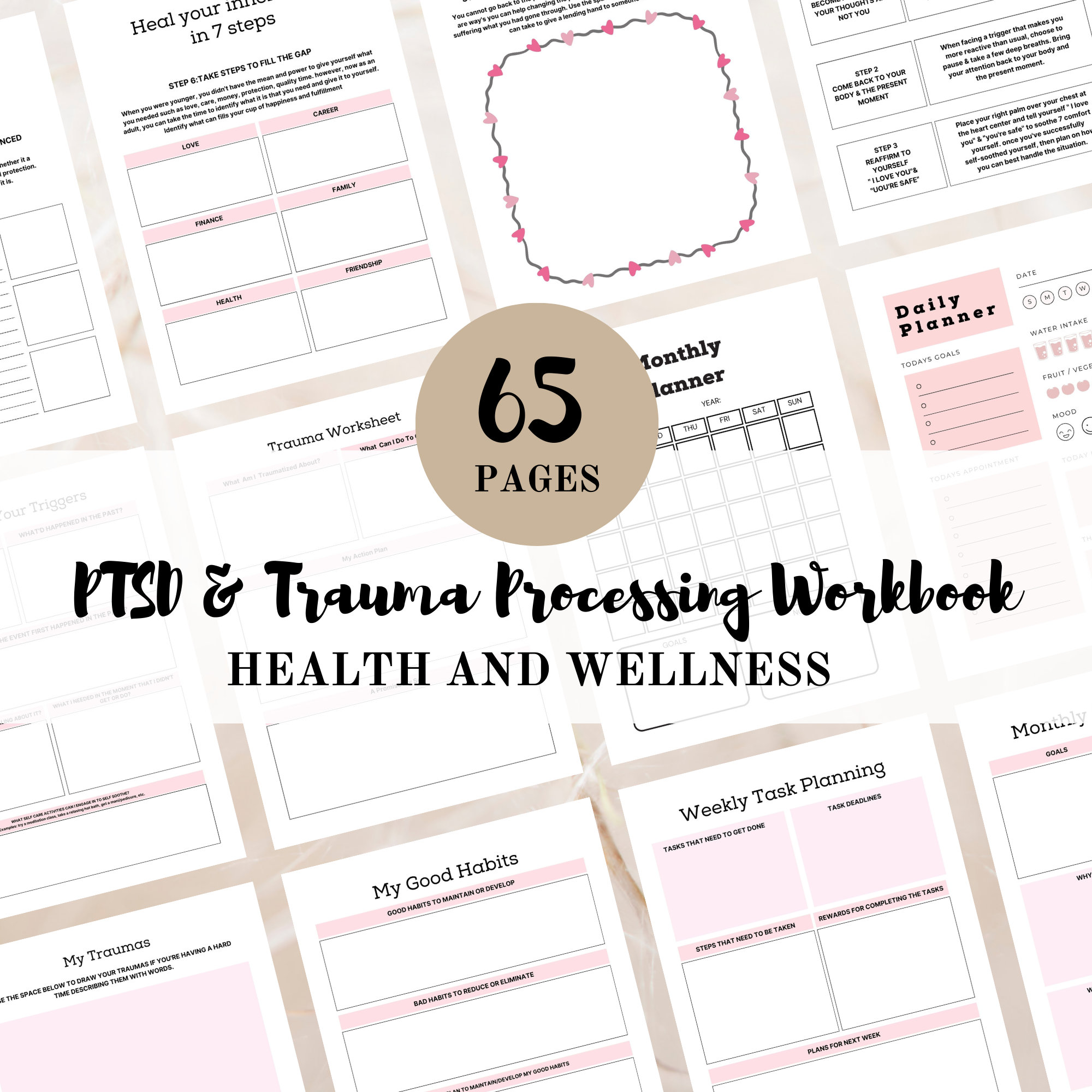 PLR PTSD Trauma Processing Workbook, Canva Template, Healing Editable ...