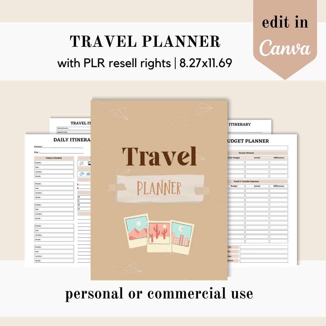 PLR Travel Planner, Canva Template, Holiday PLR, Vacation Editable Canva Template, Done for You ...
