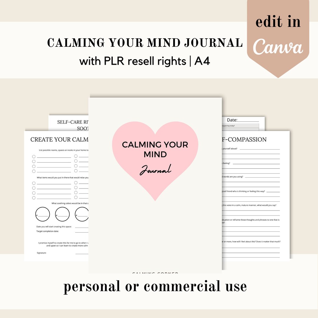 PLR Calming Your Mind Journal, Mental Health Canva Template, Editable ...