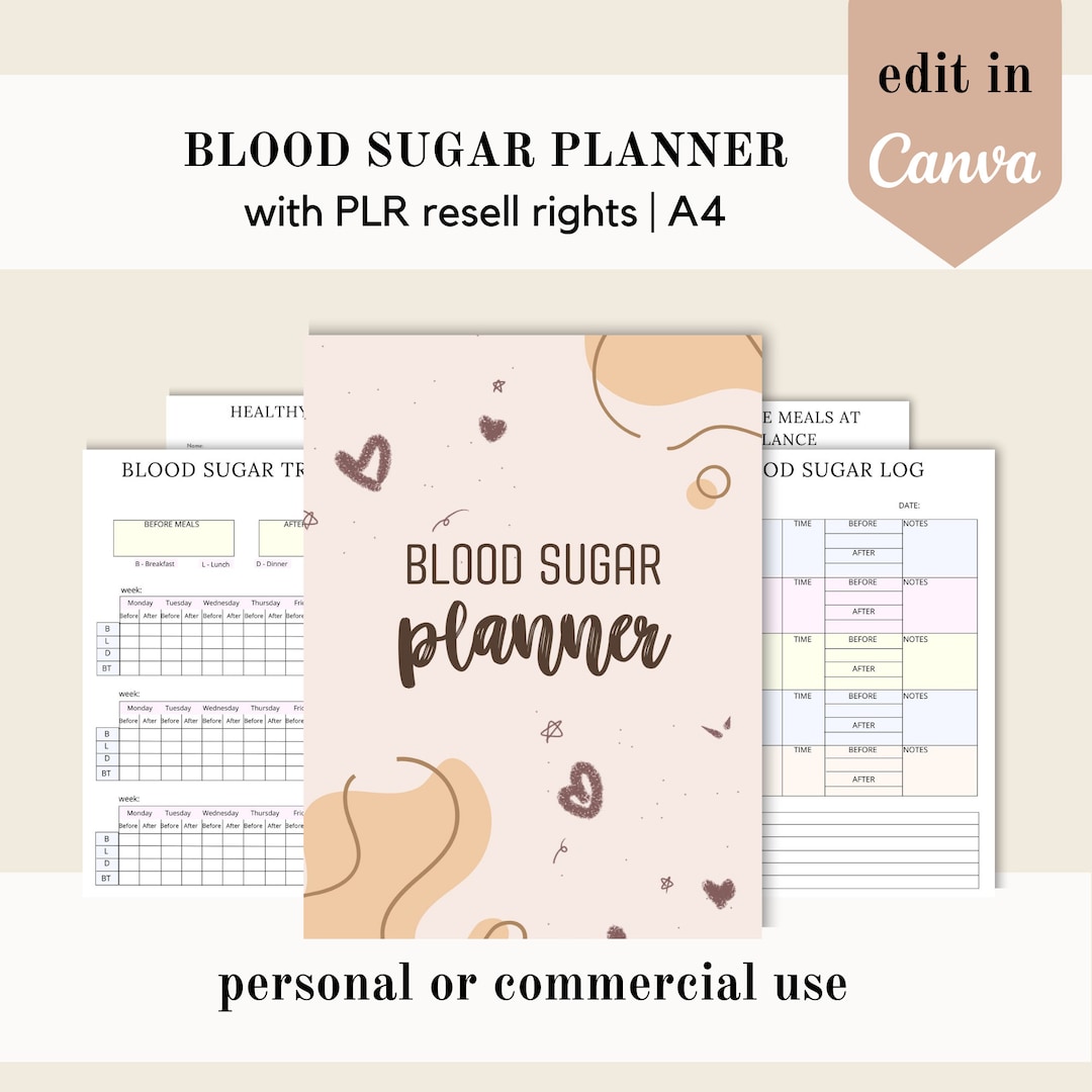 PLR Blood Sugar Planner, Canva Template, Health PLR Planner, Editable ...