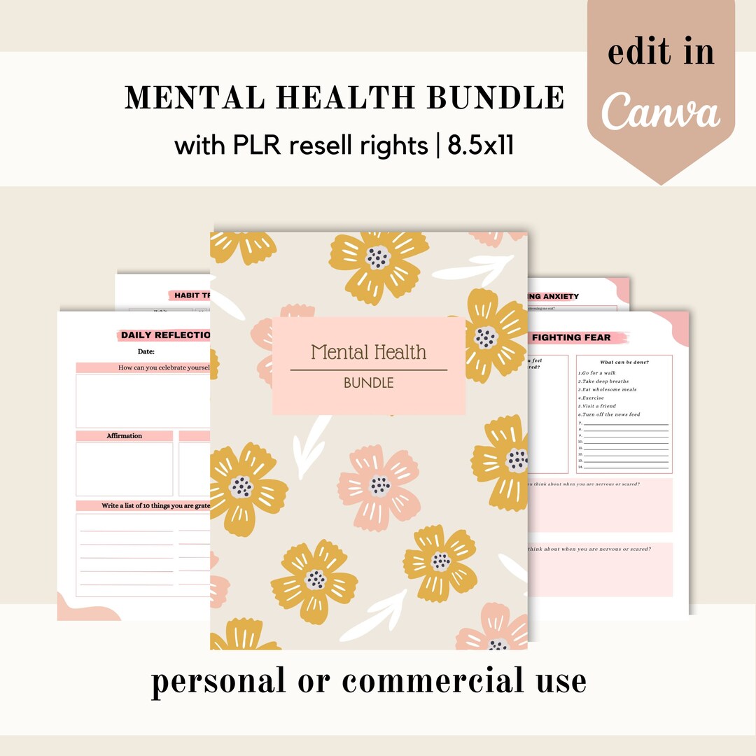 PLR Mental Health Bundle, Canva Template, Health PLR Planner, Editable Canva Template, Done for ...