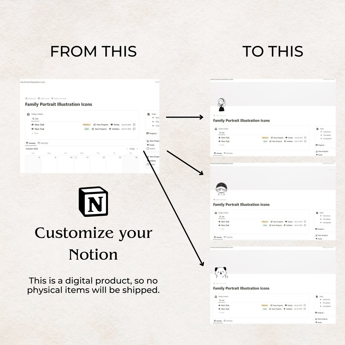 Notion Icons, Cartoon Doodle PNG Images, Family Portrait Clipart, Black ...
