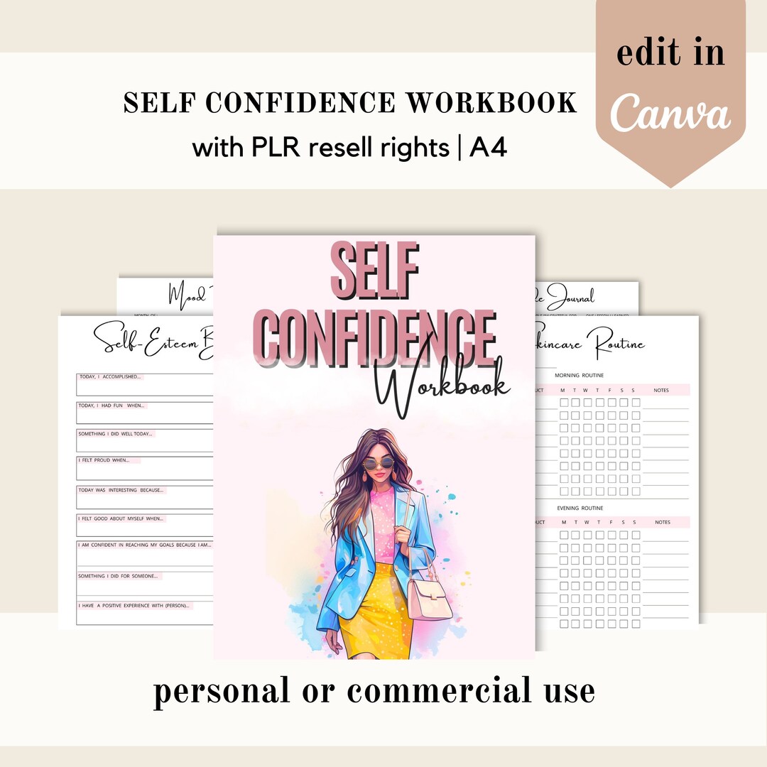 PLR Self Confidence Workbook, Canva Template, Fears Reflection PLR ...