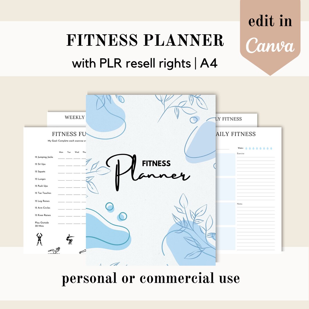 PLR Fitness Planner, Canva Template, Weight Loss PLR Planner, Editable ...