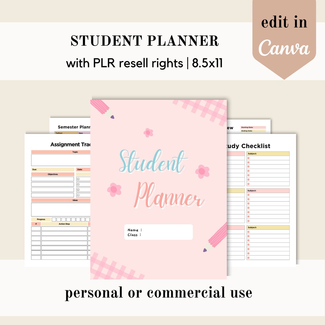PLR Student Planner, Education PLR Canva Template, School Editable ...