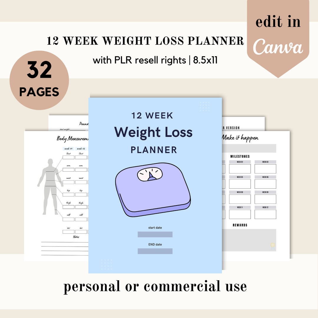 PLR 12 Week Weight Loss Planner, Canva Template, Fitness Planner ...