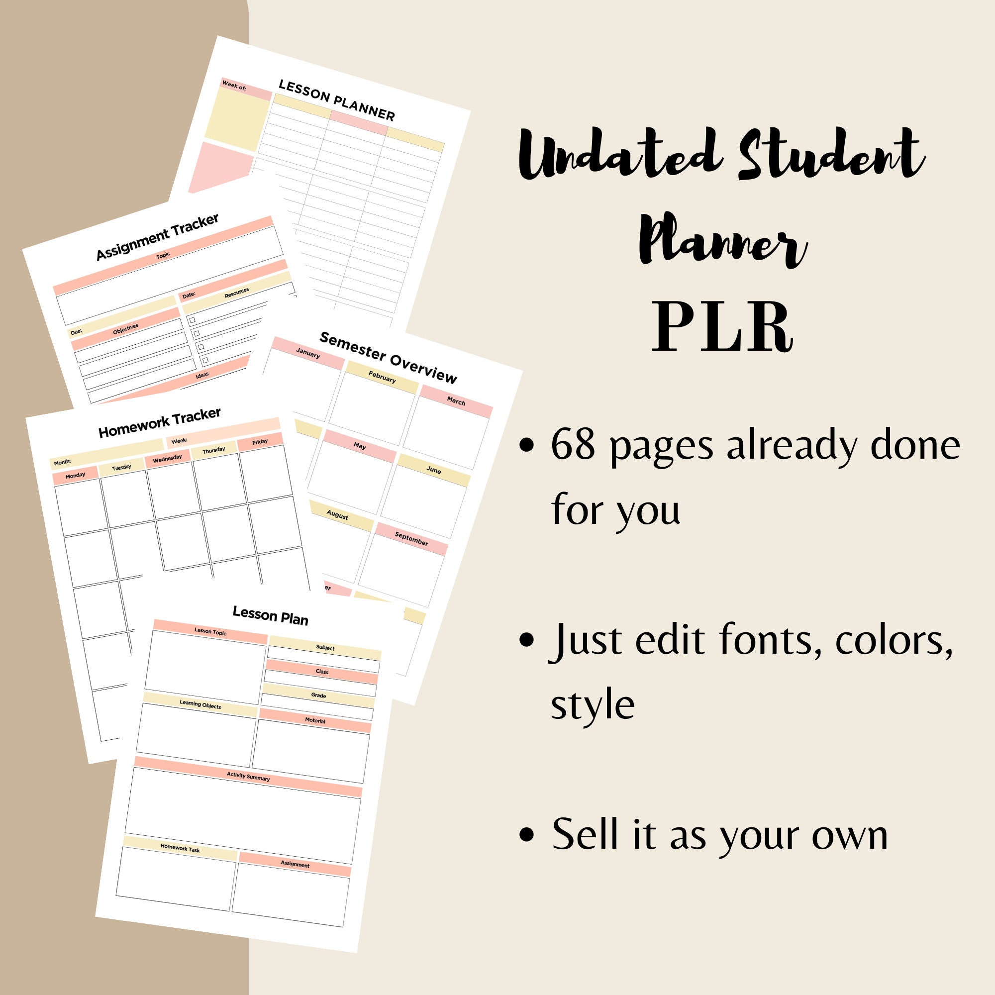 PLR Student Planner, Education PLR Canva Template, School Editable ...