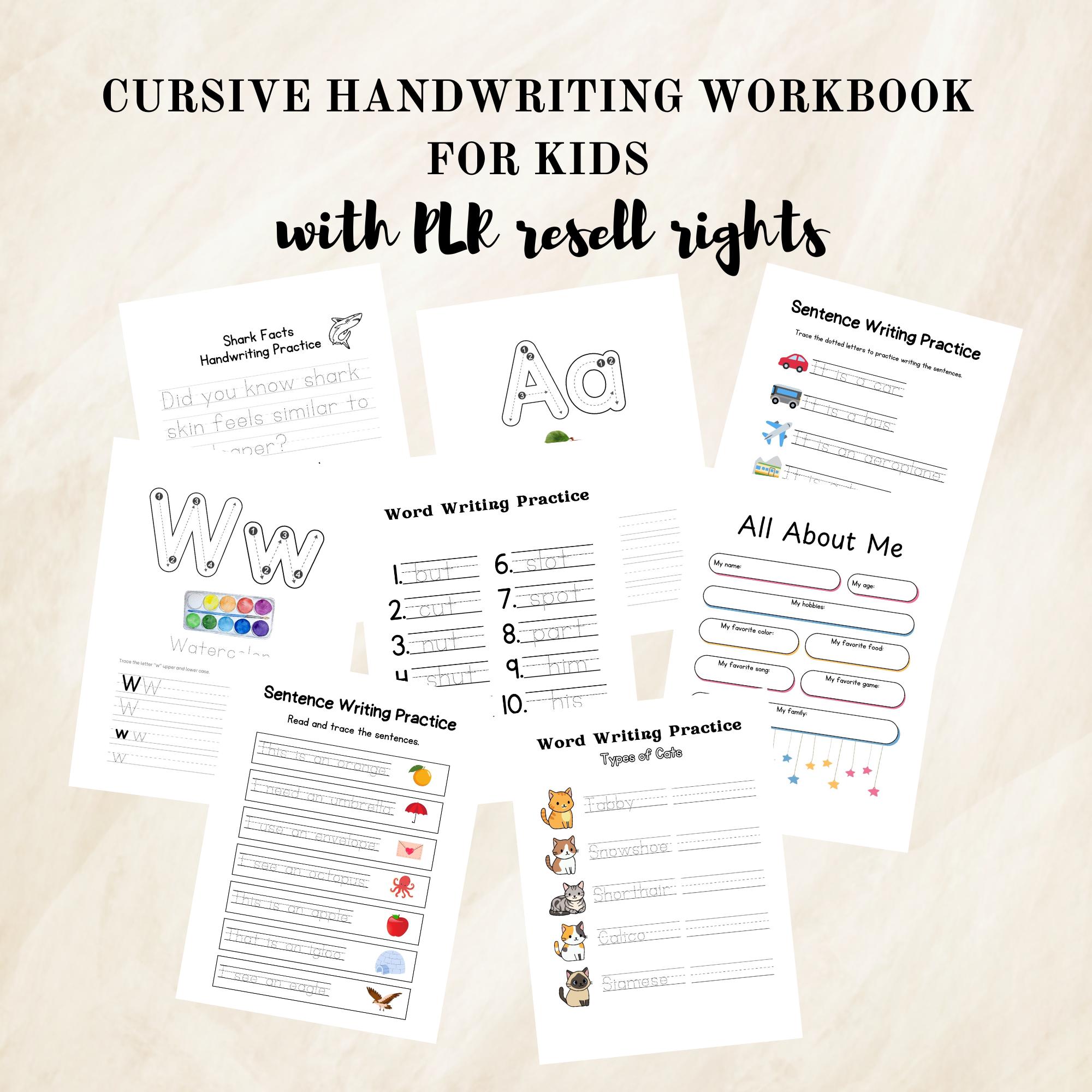 PLR Kids Cursive Handwriting Workbook, Canva Template, Education PLR ...