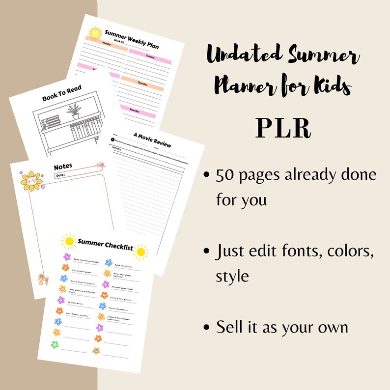 PLR Undated Summer Planner for Kids, Canva Template, Family Planner ...