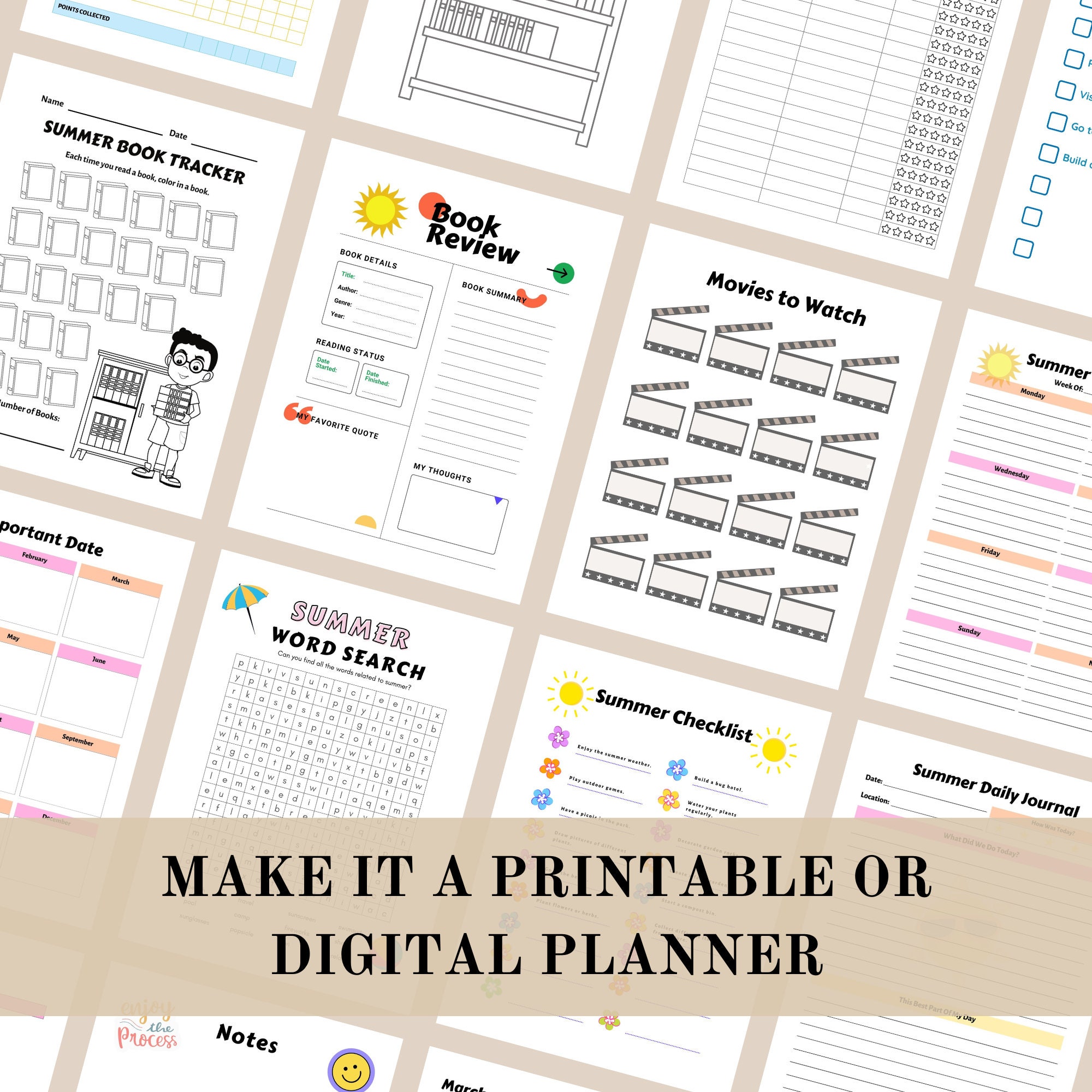 PLR Undated Summer Planner for Kids, Canva Template, Family Planner ...