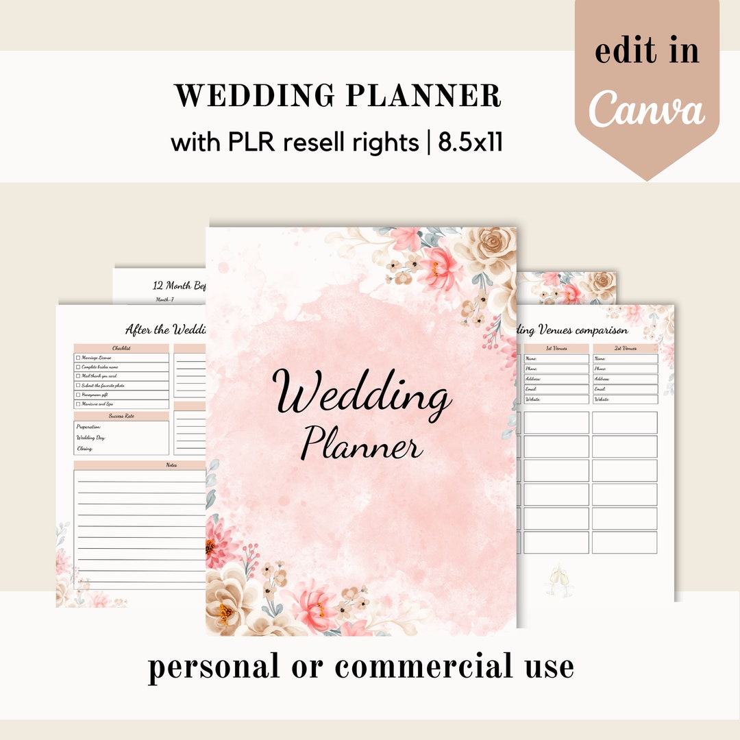 PLR Wedding Planner, Event Planning Canva Template, PLR Editable Canva ...
