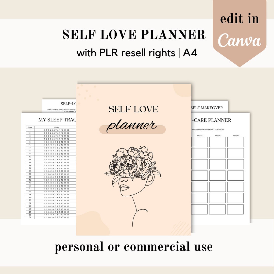 PLR Self Love Planner, Self Esteem Canva Template, PLR Editable Canva ...