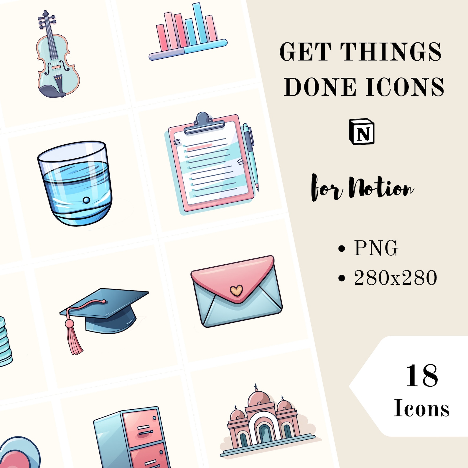 Notion Icons, PNG Images, Cute Pastel Clipart, Get Things Done Template ...