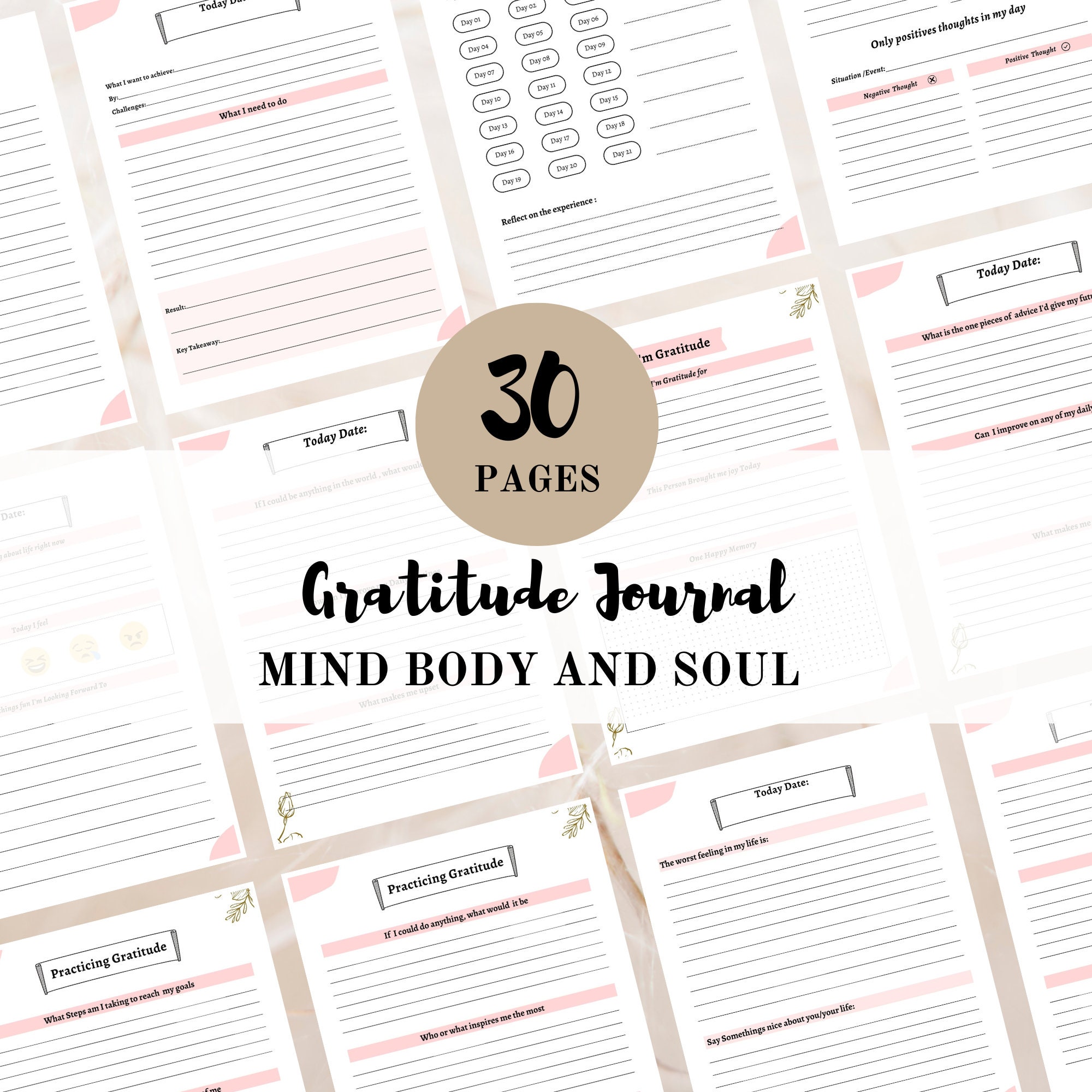 PLR Gratitude Journal Canva Template: Mental Health Planner (commercial ...