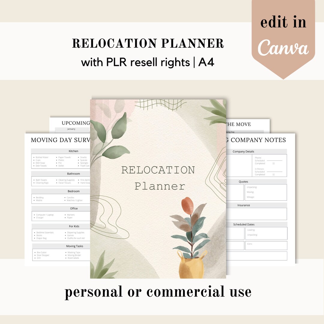 PLR Relocation Planner, Canva Template, Moving Out Planner, Editable ...