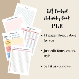 PLR Self Control Activity Book, Canva Template, Self Esteem PLR Planner, Editable Canva Template ...