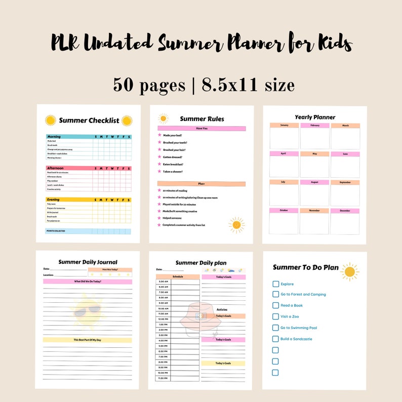 PLR Undated Summer Planner for Kids, Canva Template, Family Planner ...