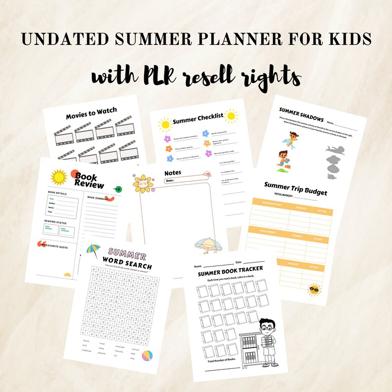 PLR Undated Summer Planner for Kids, Canva Template, Family Planner ...