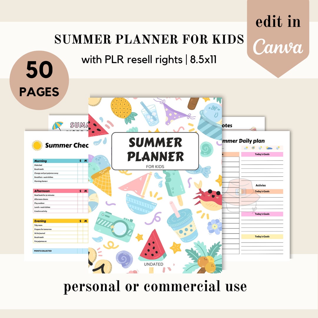 PLR Undated Summer Planner for Kids, Canva Template, Family Planner ...