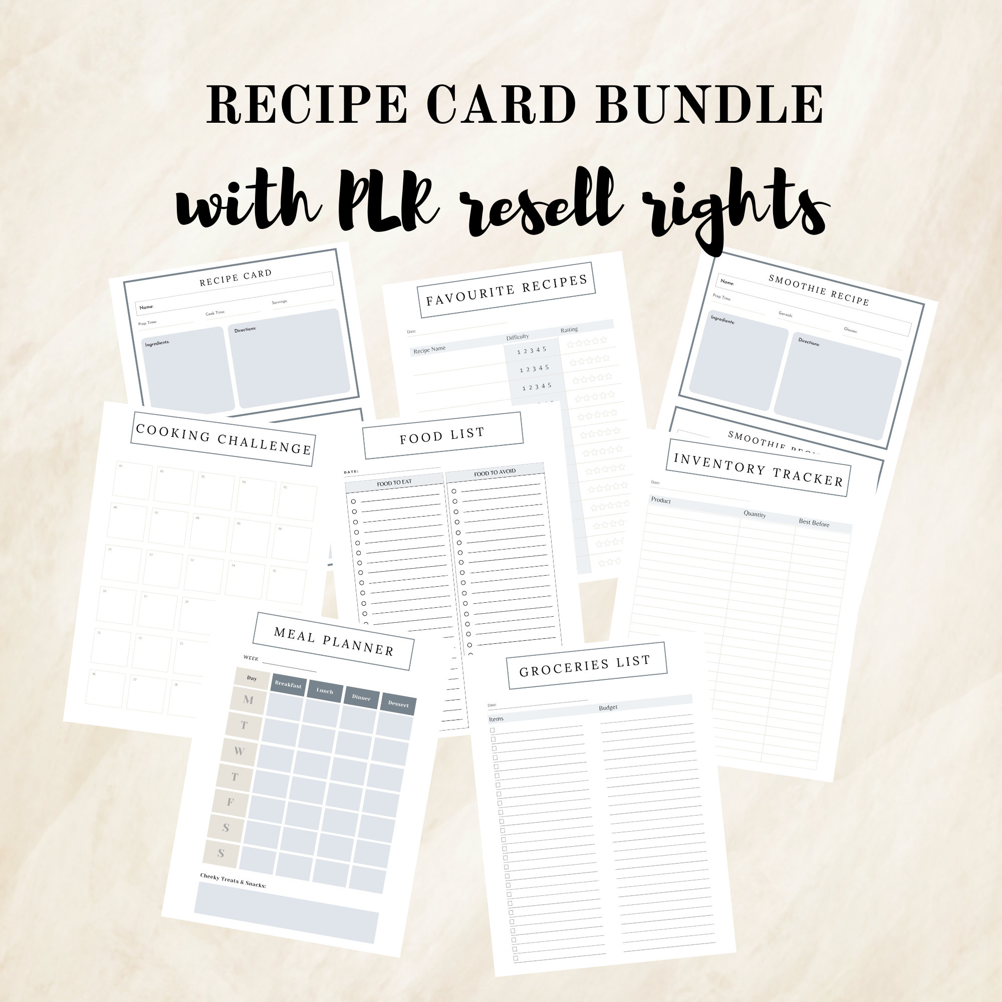 PLR Recipe Card Bundle: Editable Canva Template, Food Planner ...