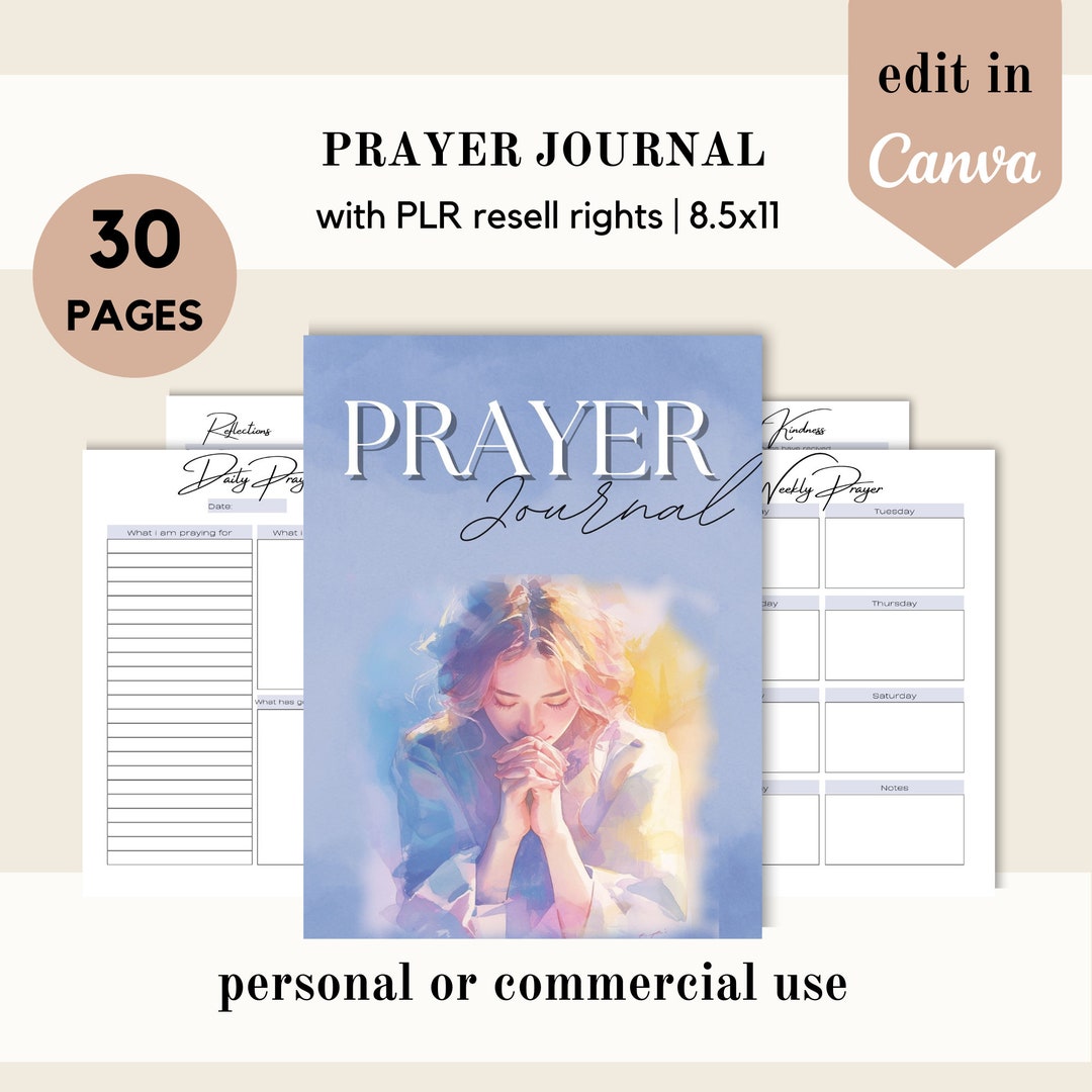 PLR Prayer Journal, Canva Template, Religion Faith PLR Planner ...