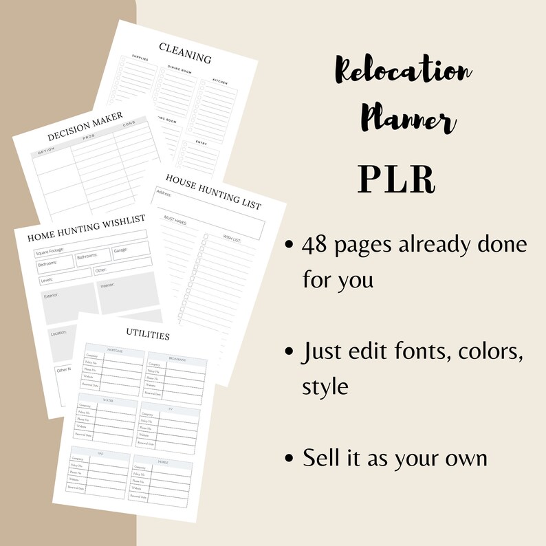 PLR Relocation Planner, Canva Template, Moving Out Planner, Editable ...