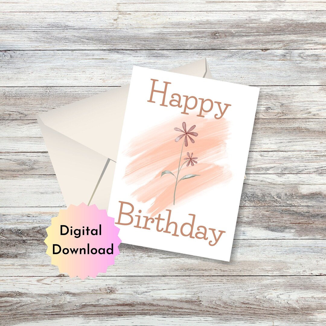 Printable Pink Flower Birthday Card Floral Greeting Card - Etsy