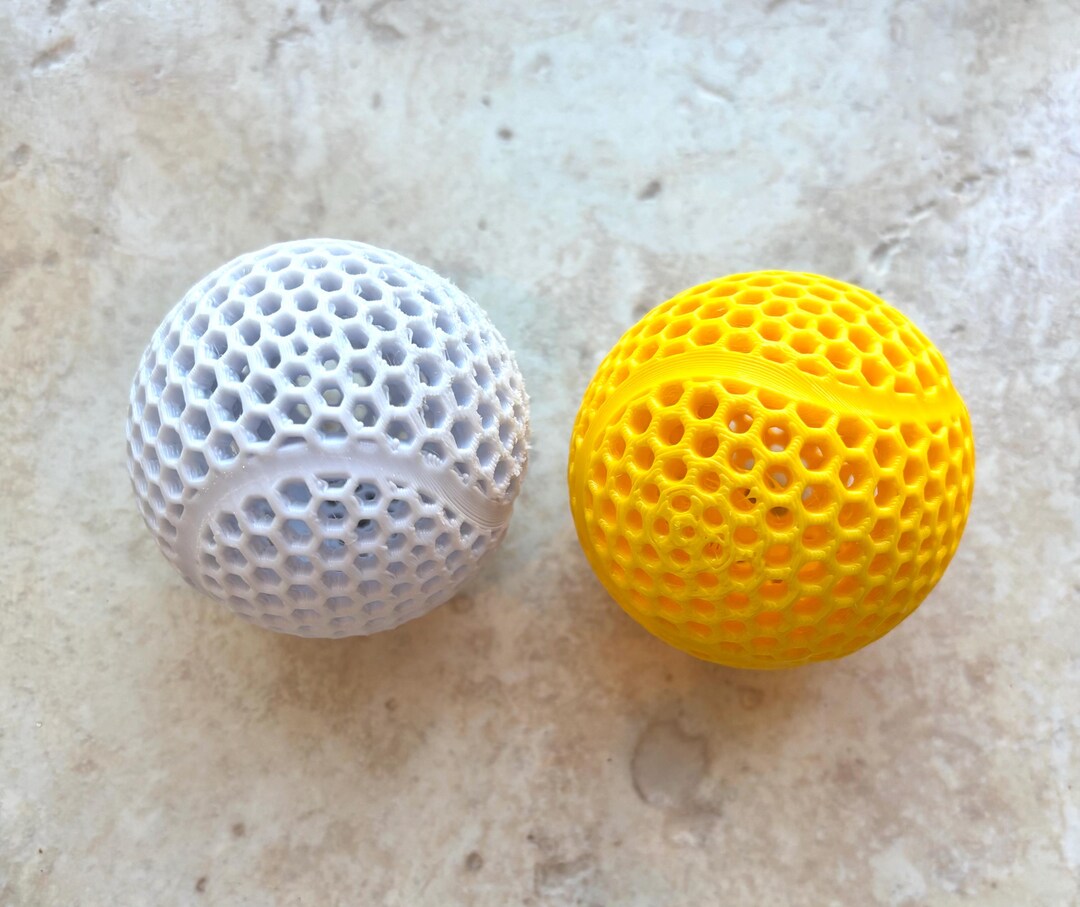 2pcs 3D Printed Airless Bouncing Tennis Ball White and Yellow Color ...