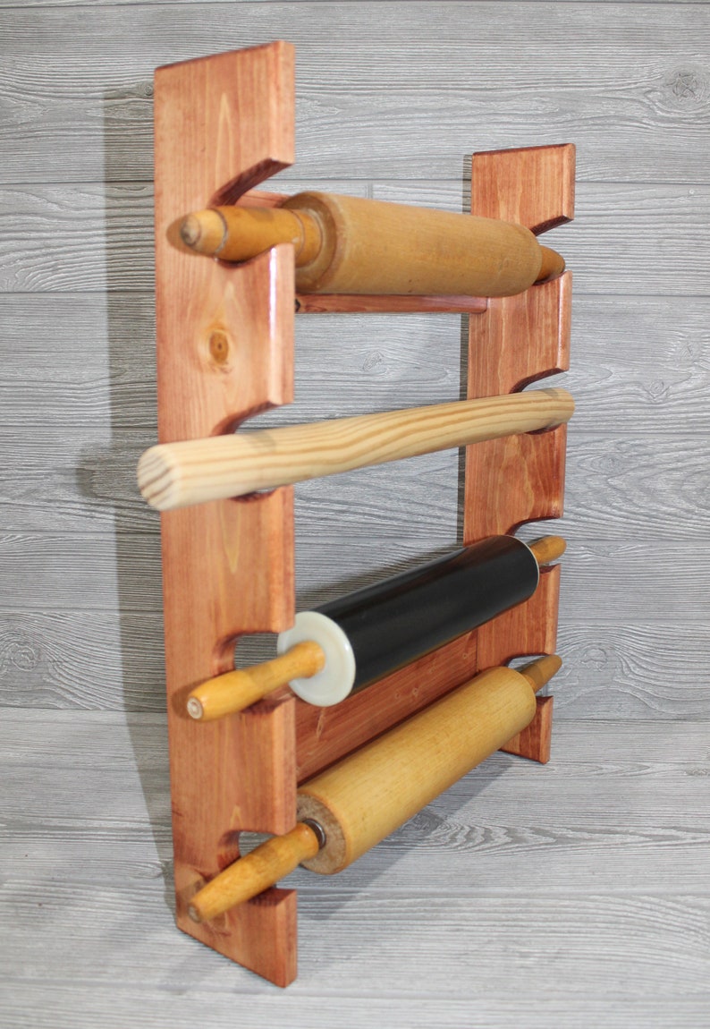 Rolling Pin Rack With Four Slots Red Chestnut Four Pin Rack - Etsy