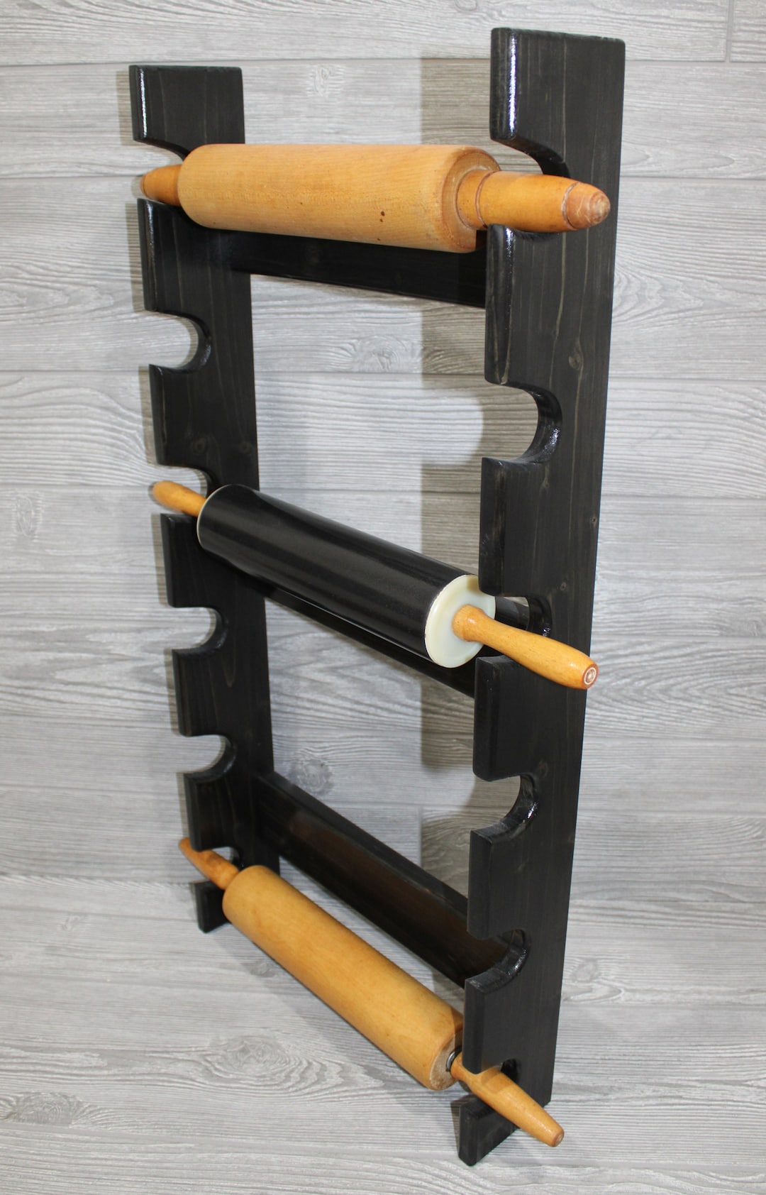 Rolling Pin Rack With Six Slots - Black Rolling Pin Rack - Multiple ...