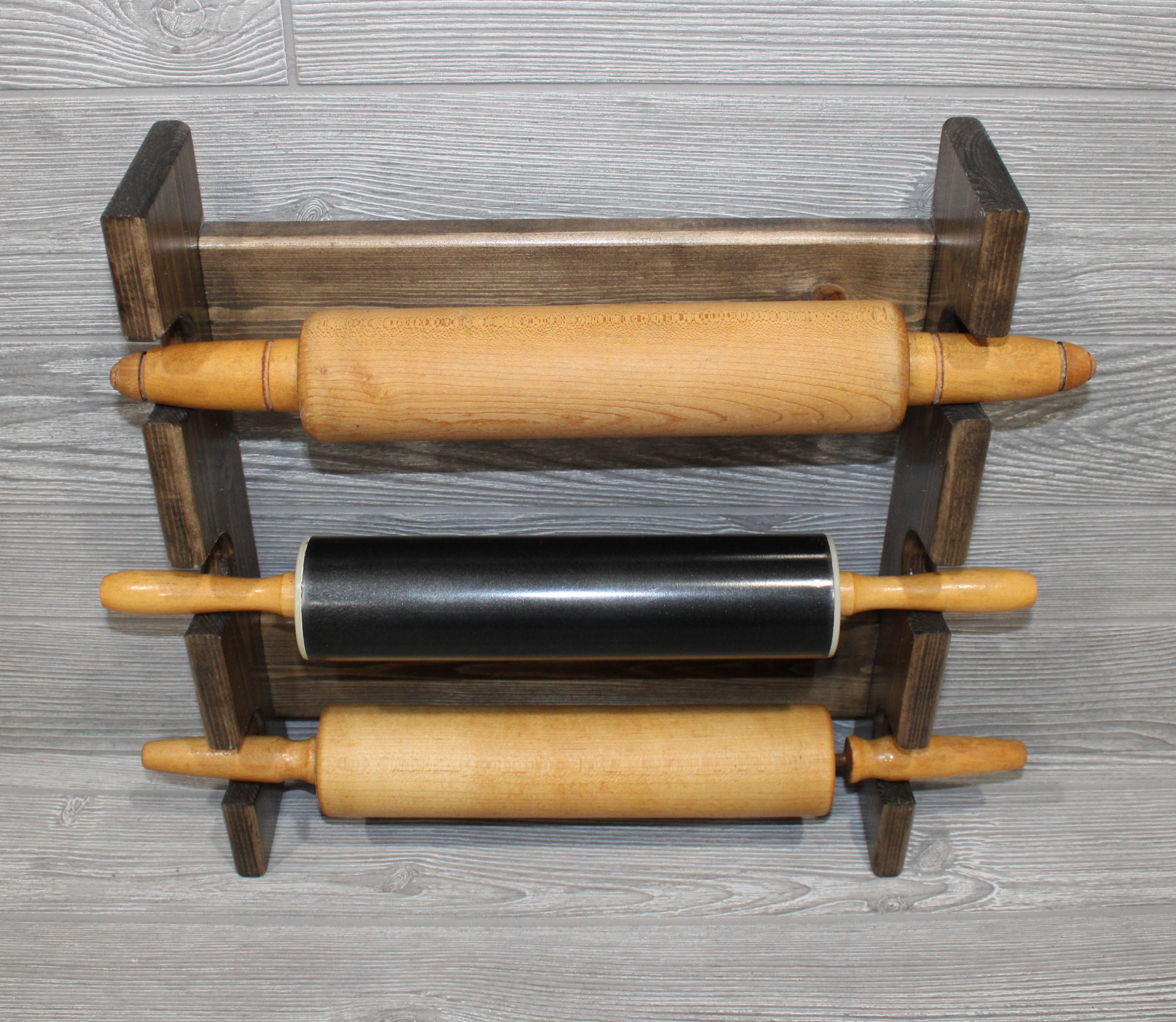 Espresso Rolling Pin Rack With Three Slots Multiple Rolling - Etsy UK
