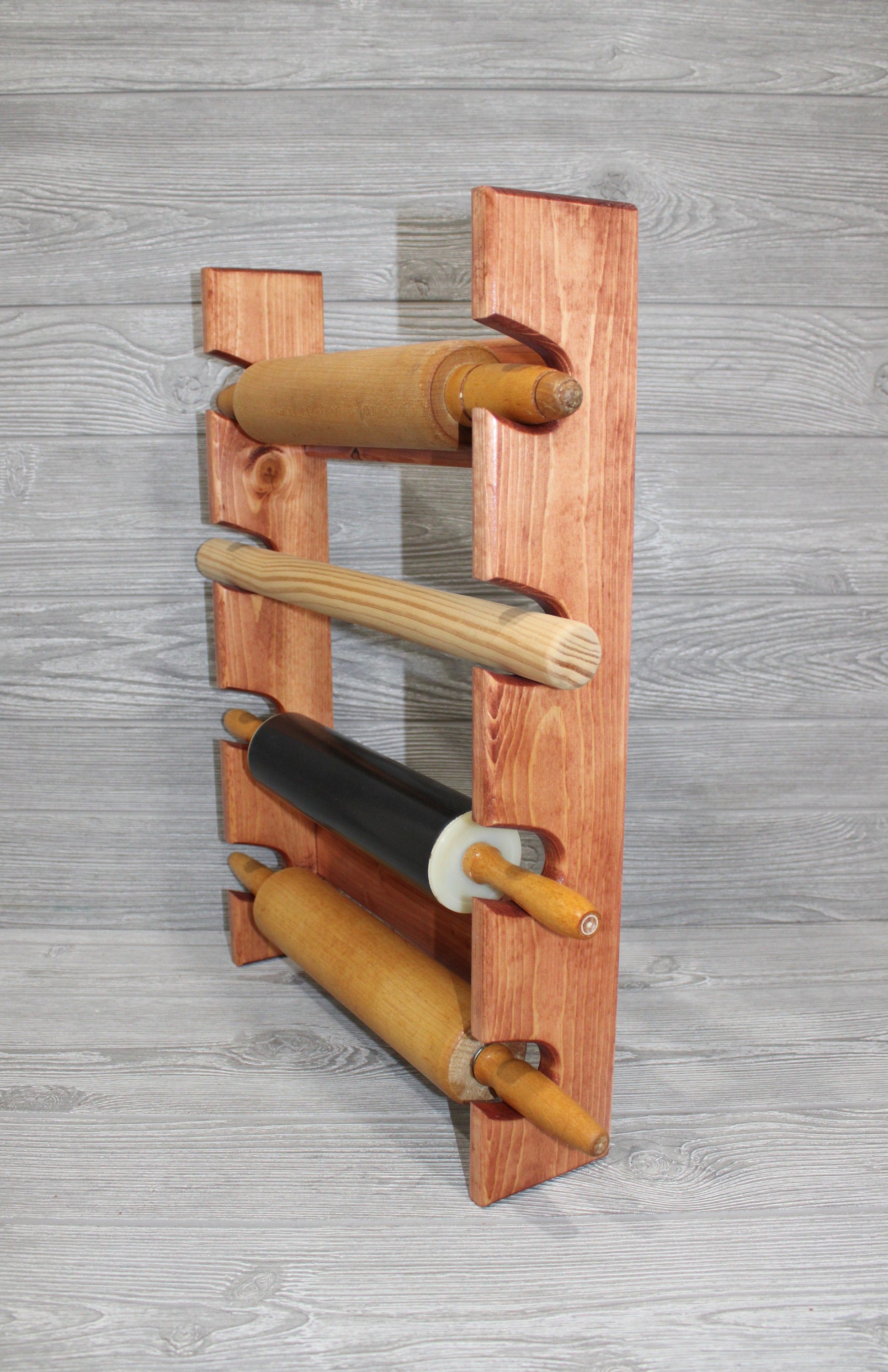 Rolling Pin Rack with Four Slots Red Chestnut Four Pin Rack | Etsy