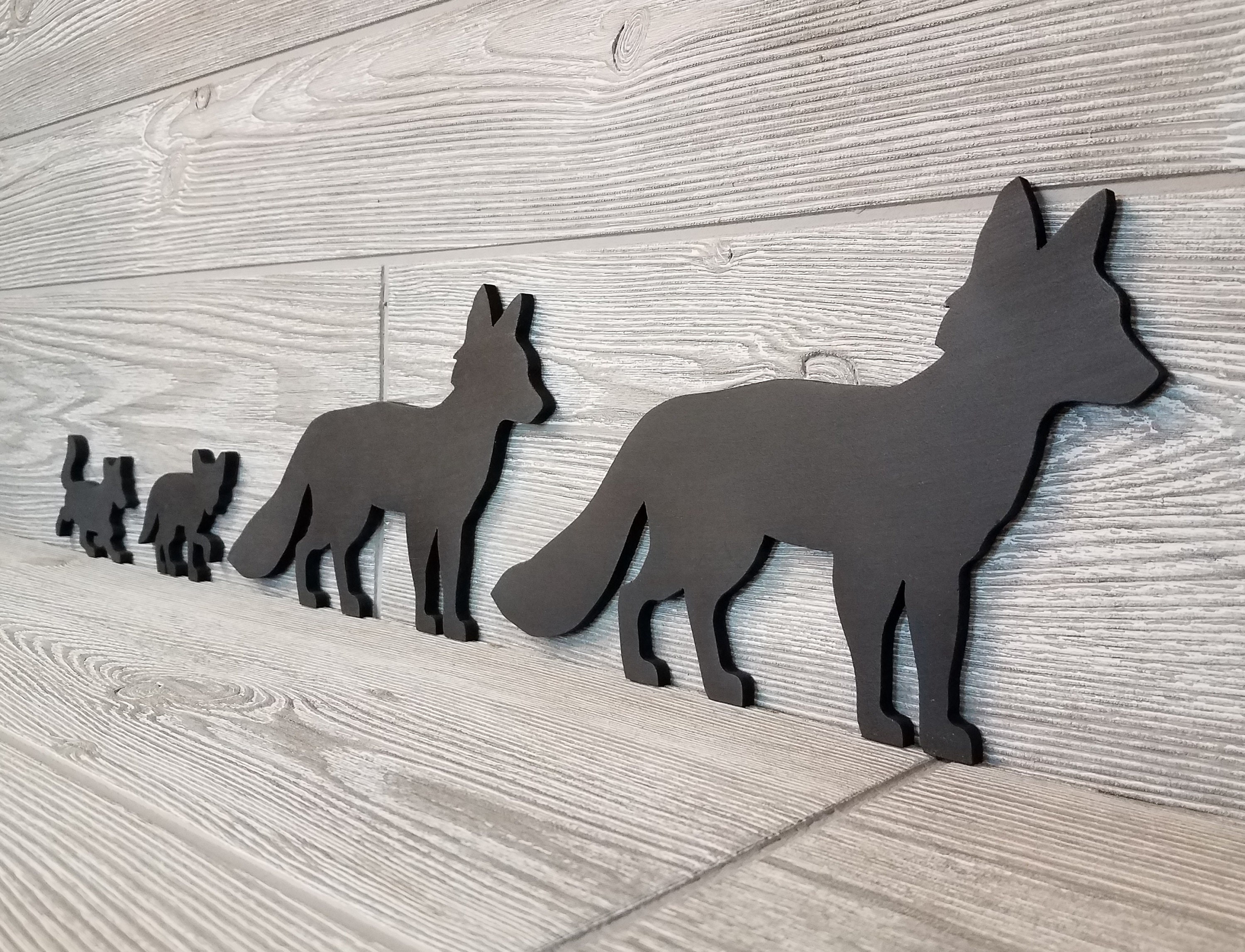 Black Fox Family of 4 Fox Family Wood Fox Family Fox | Etsy